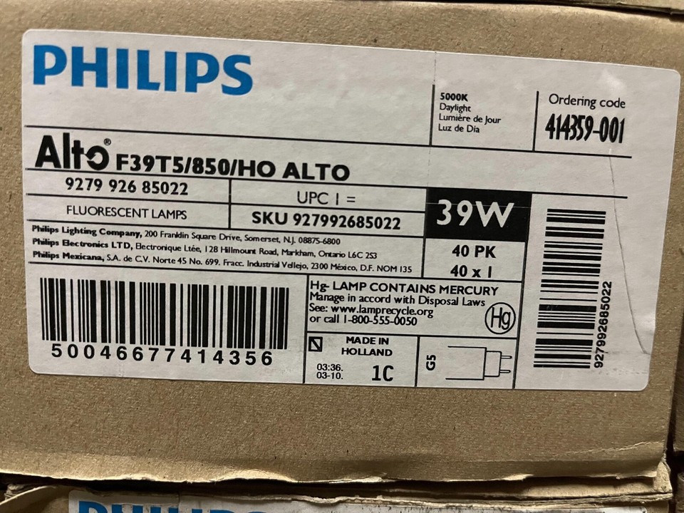 Philips F39T5/850/HO/ALTO Straight 39W 5000k T5 Fluorescent Light Bulbs ...