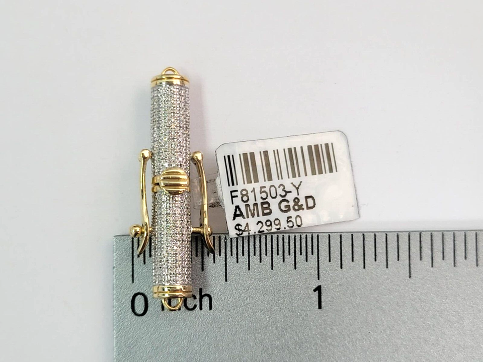 10K Yellow Gold Diamond Box Clasp Barrel Accessory 5MM Pave Set Double ...