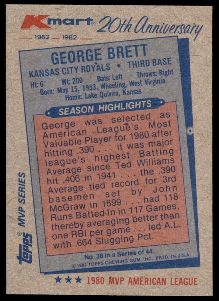1982 Topps Kmart 20th Anniversary #38 George Brett | eBay