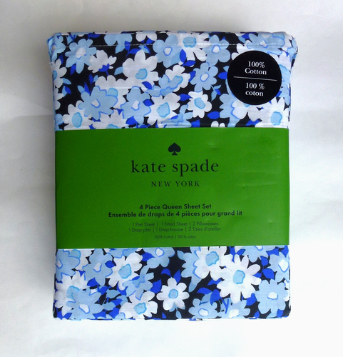 KATE SPADE 4pc Vintage Garden QUEEN Sheet Set Blue Indigo Floral 100% ...