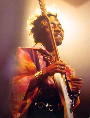 JIMI HENDRIX w/ headband clipping 1960s psychedelic color photo Fender ...