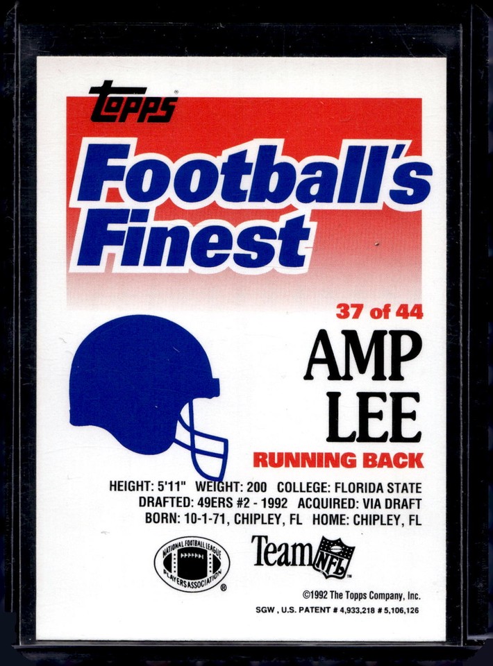 1992 Topps Football's Finest Amp Lee #37 - San Francisco 49ers ...