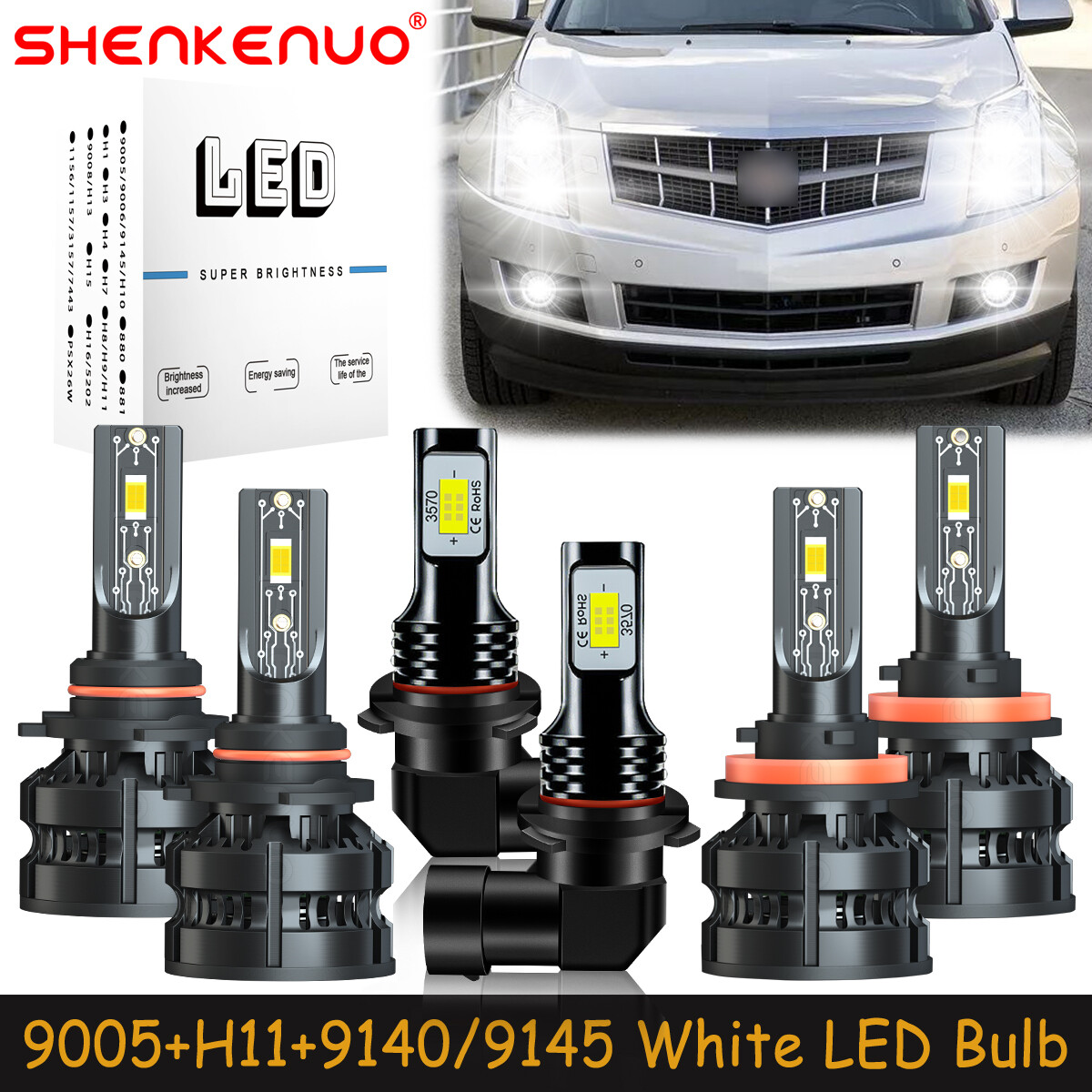 For Cadillac SRX 2010-2016 Combo LED Headlights Bulbs High Low Beam Fog ...