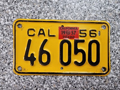 1956 California Motorcycle License Plate, 1957 Validation, Natural, DMV ...