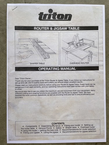 Triton Router Table RTA001 Operating Manual - COPY | eBay Australia