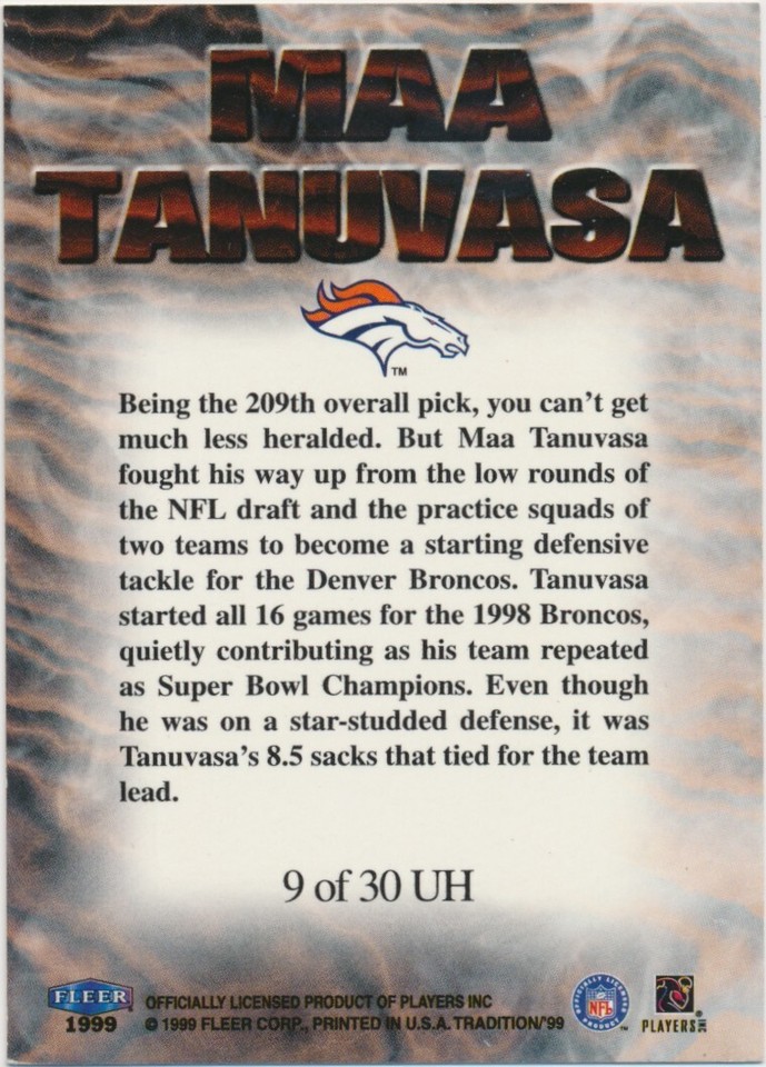 1999 Fleer Tradition Unsung Heroes Insert #9 Maa Tanuvasa Denver ...