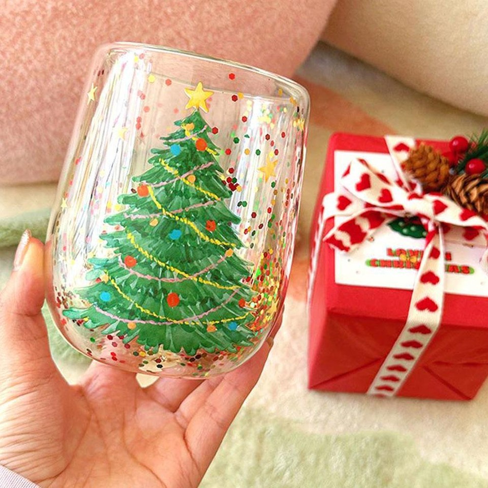 Multipurpose Double Glass Christmas Cup Anti-scald Star Cup Sequins ...