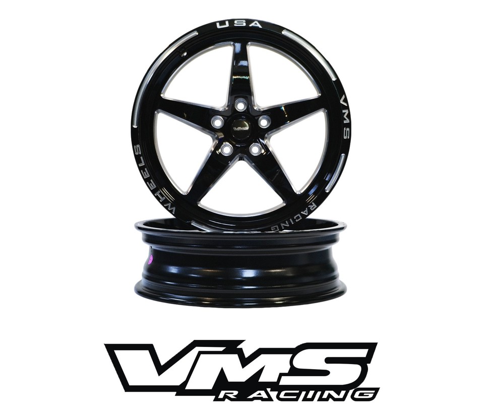 2 VMS RACING V-STAR FRONT DRAG RACE RIMS WHEELS 18X5 SKINNIES FOR FORD ...
