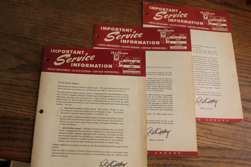 3- 1952 DeSoto Factory Service Bulletins, about paints and colors 52-53 ...