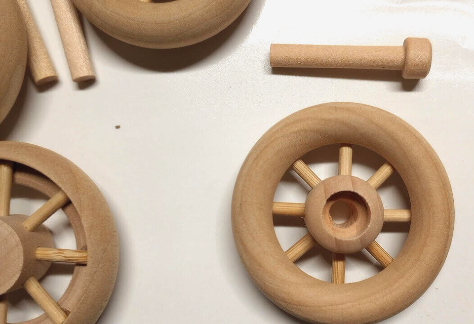 8 Spoked Wood Toy Wheels 2 Inch Diameter with 8 Axle Pegs Wood Spoke ...