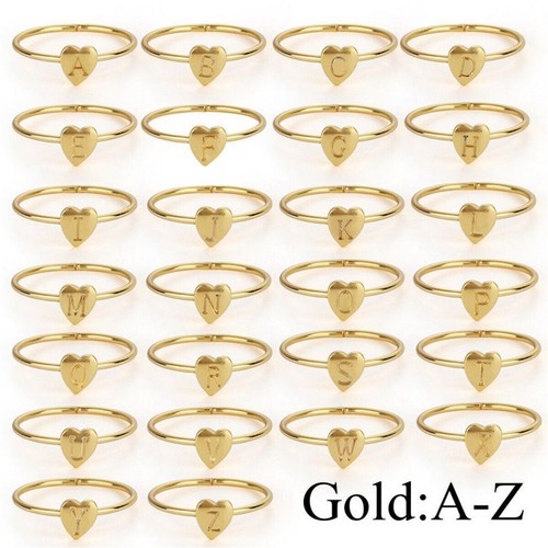 1x Women Letters A-Z Rings Heart Alphabet Name Ring Wedding Party ...
