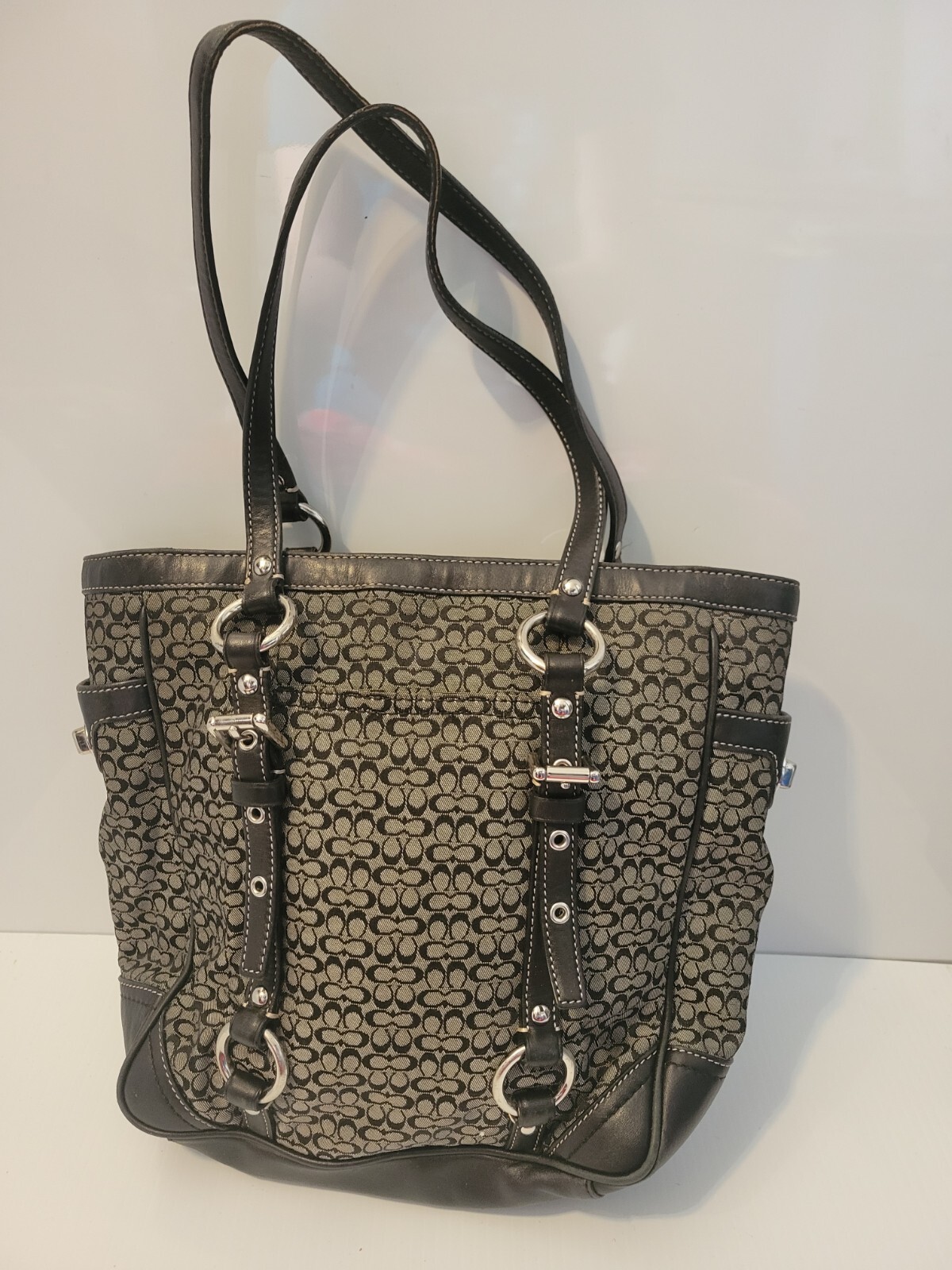 Coach Signature Jacquard Black Leather Canvas "C" Mon… - Gem