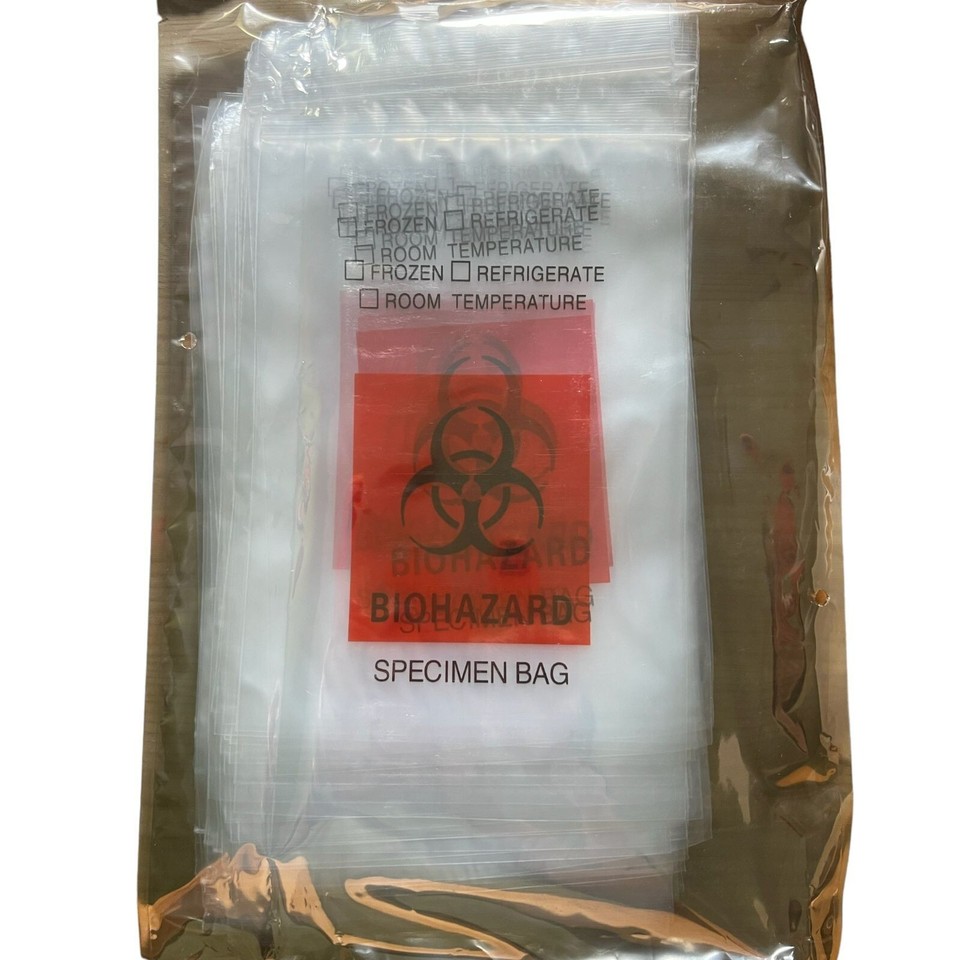 Daarcin Biohazard Specimen Bags 100pcs 6x9” Ziplock Red Logo Lab ...