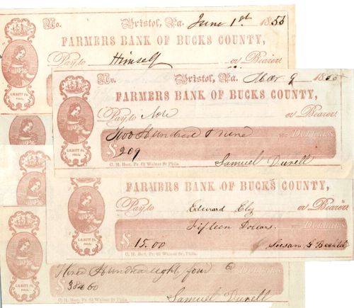 Bristol Pennsylvania Farmers Bank Of Bucks County 1850s Checks | eBay