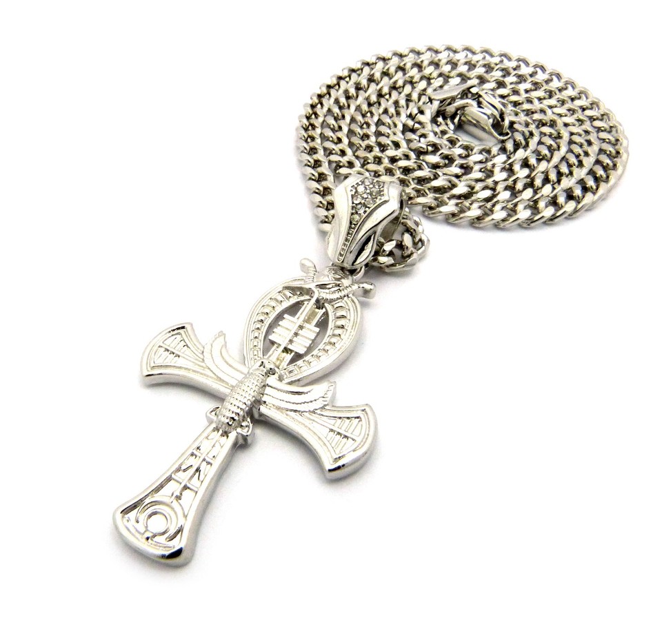 NEW EGYPTIAN ANKH CROSS PENDANT &24" CUBAN CHAIN HIP HOP NECKLACE ...