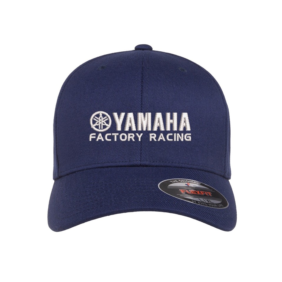 YAMAHA Factory Racing Logo Embroidered Flexfit Hat Flat and Curved | eBay