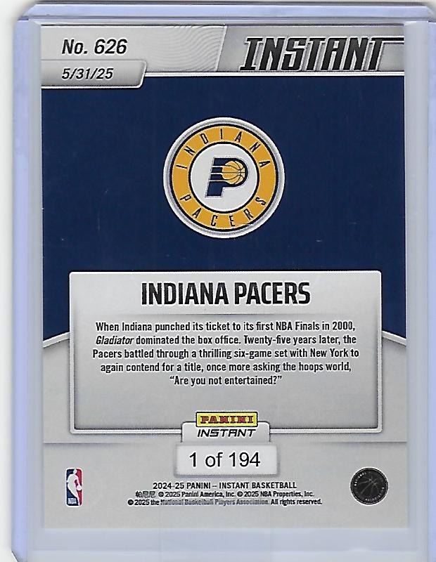 2024-25 Panini Instant INDIANA PACERS Eastern Conference Champs /194 ...