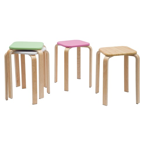 Set of 4 18" Stacking Stools Round Dining Chairs Backless Wood Home ...