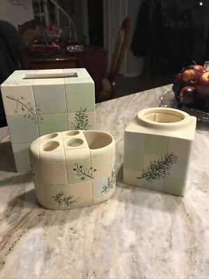 3 PC SET CROSCILL RAINIER EVEREST Bath Accessories Tissue Box, Dixie ...