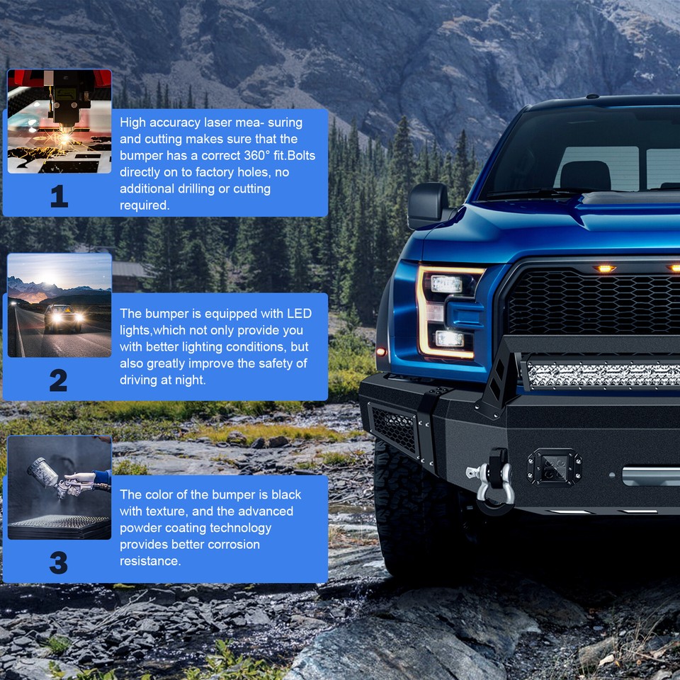 Offroad Front/Rear Bumper W/Winch Plate & LED Spotlights For 2015-2017 ...