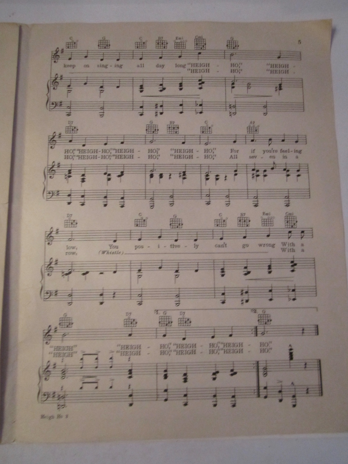 1938 SNOW WHITE & THE SEVEN DWARFS "HEIGH - HO" SONG SHEET - SEE PICS ...