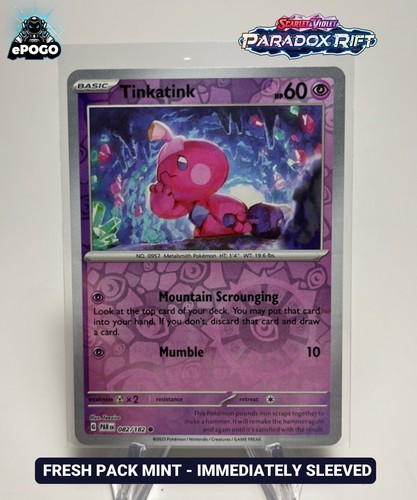 Tinkatink 082/182 Reverse Holo Pokemon TCG: Paradox Rift Card MINT ...