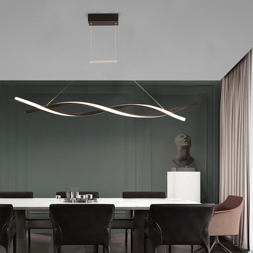 Modern Linear Wavy Kitchen Island Hanging Light LED Pendant Fixture ...