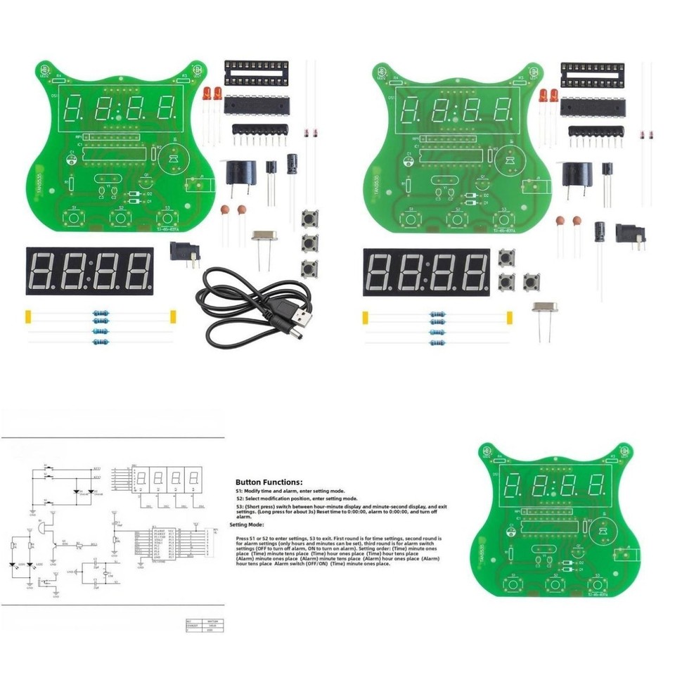 4-digit Clock Kit DIY Electronics Kit Maker Workshop Time And Alarm ...