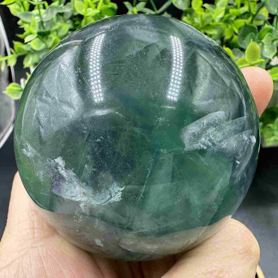 555g Natural Feather Fluorite Quartz Sphere Crystal Ball Reiki Healing ...