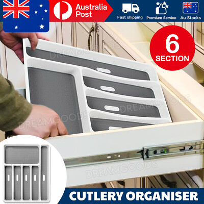 6 Compartment Cutlery Organiser Kitchen Drawer Spoon Tray Insert ...