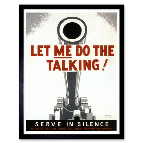 War Propaganda Ww2 Gun Silence Talking Usa Vintage Advertising Framed ...
