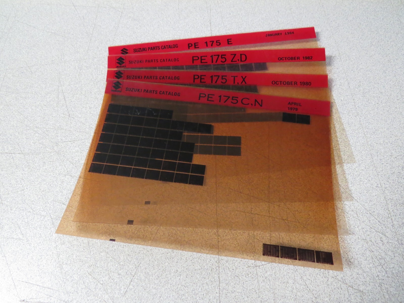 Vintage Suzuki OEM 79-80 1982 & 1984 PE175 Parts Catalog Microfiche Lot ...