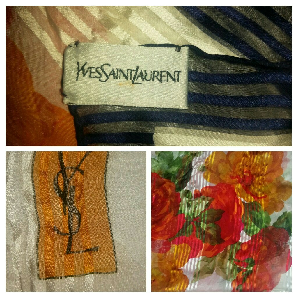 Vtg Authentic Yves Saint Laurent 100% Silk Scarf 33X33 YSL Logo Floral ...