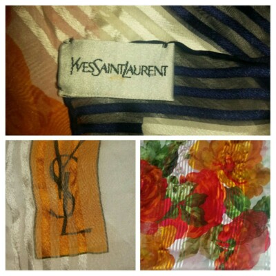 Vtg Authentic Yves Saint Laurent 100% Silk Scarf 33X33 YSL Logo Floral ...