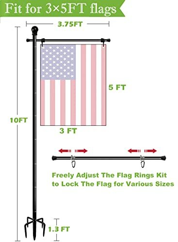 0FT Garden Flag Pole Stand with 5 Prong Base for 3x5 10 FT for Garden ...