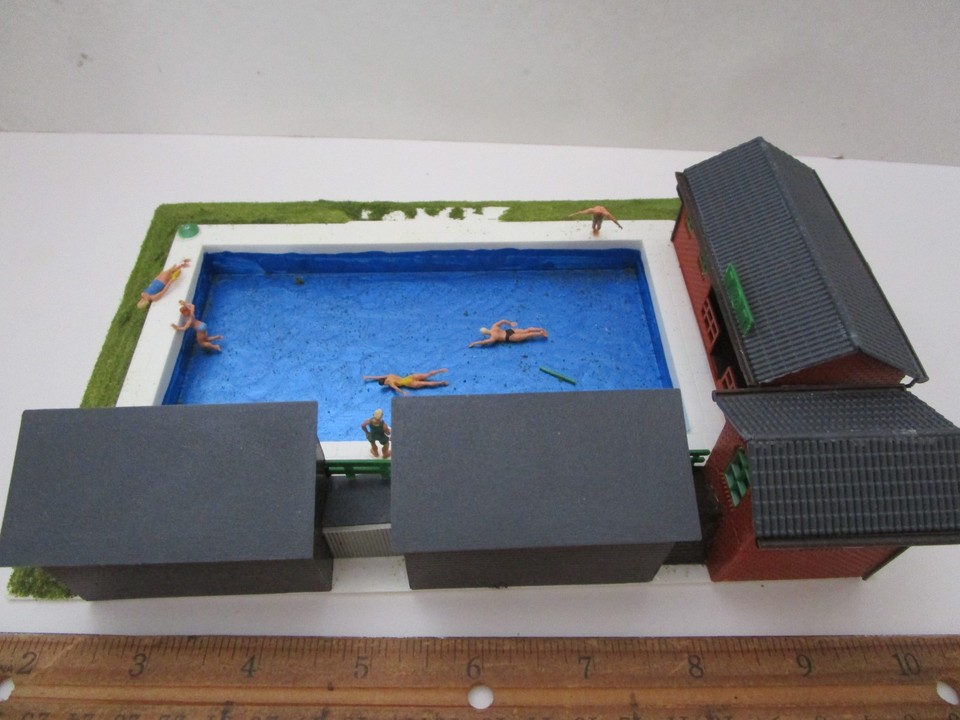 Vintage Built HO 1/87 Scale 1950's Swimming Pool Building W/ Cabanas 4 ...