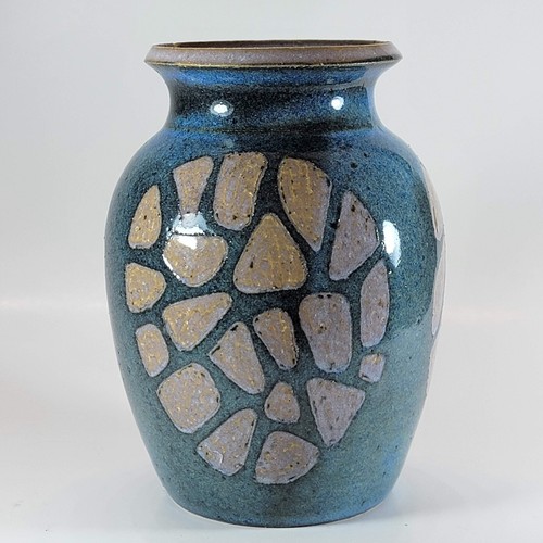 Blue Vase Turtle Shell Design Stoneware Pottery Blue Glaze Small ...