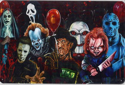 Horror Movie Icon Tin Metal Sign -The Nun, Michael Meyers, Jason ...