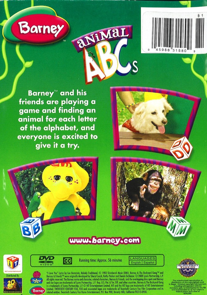 610A NEW SEALED BARNEY ANIMAL ABCS DVD Region 4 | eBay Australia