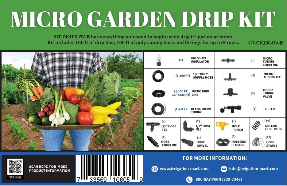 Raised Bed Garden Drip Irrigation Starter Kit 5 Row Valves 100ft Micro ...