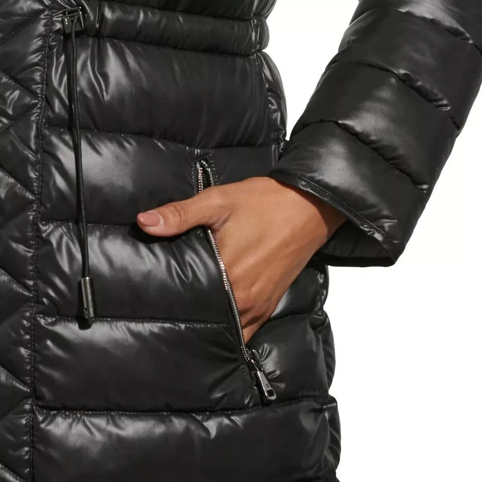 Kenneth Cole Women's Quilted Anorak Hooded Parka Puffer Coat Jacket ...