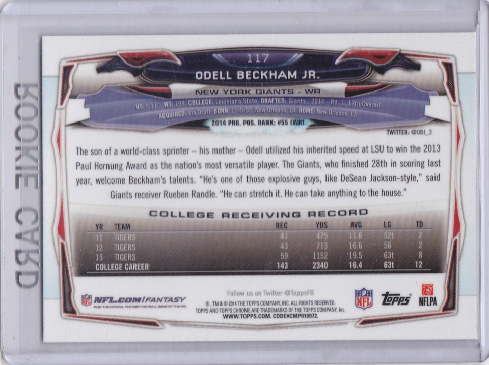 ODELL BECKHAM JR. ROOKIE CARD 2014 Topps Chrome RC New York Giants ...