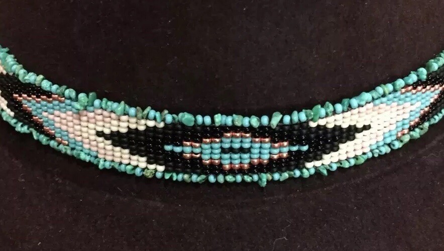 NATIVE DESIGN Handmade Beaded Hatband HAT BAND GENUINE TURQUOISE NUGGET ...