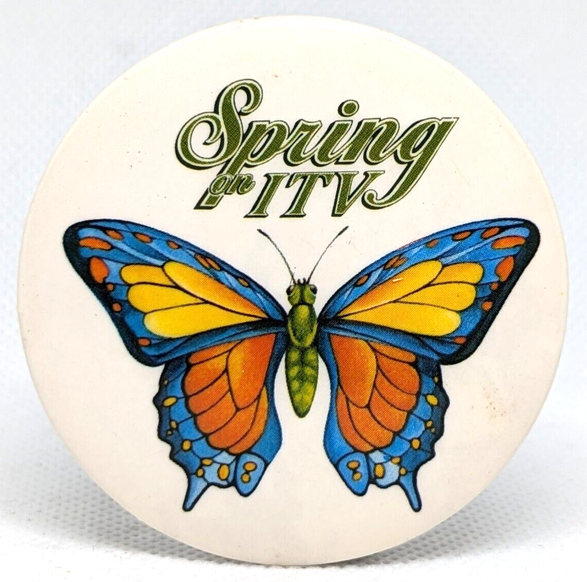 Vtg Spring On ITV Television MONARCH BUTTERFLY Collector Inset Badge ...