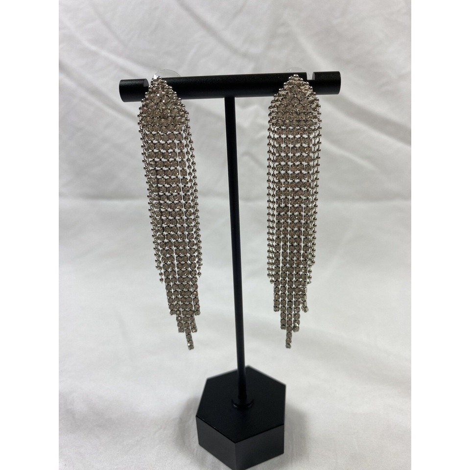 Rhinestone Waterfall Earrings Dramatic Formal Tassel | eBay