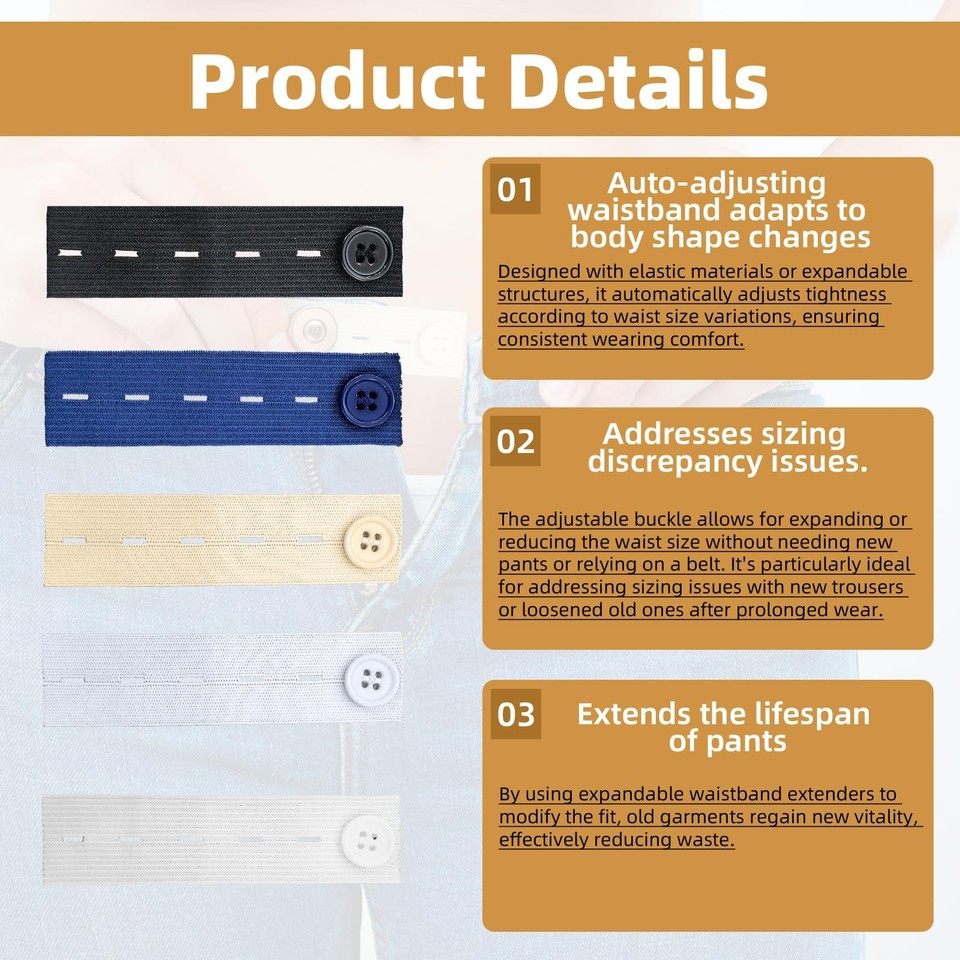 40 PCS Elastic Waistband Extenders 8 Colors Adjustable Button for Pants ...