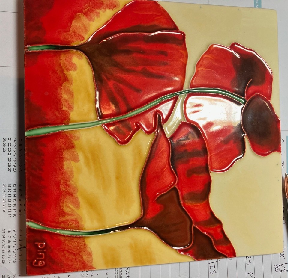 Lot of 3 Ping 8 x 8 Vibrant Mediterranean Decorative Ceramic Trivet Art ...