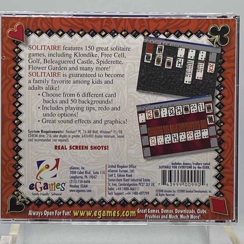 eGames Solitaire Cards 50 Great Computer Games PC Windows 95 98 CD ...