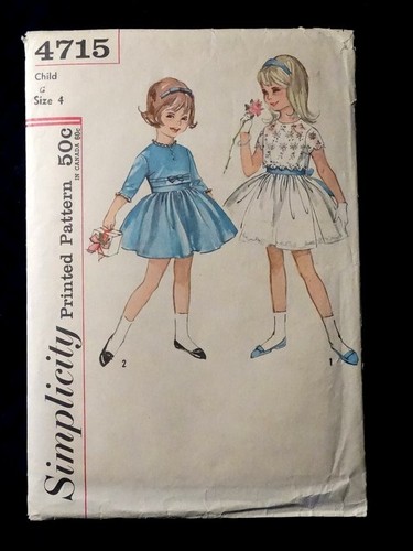 .Vintage Girls Dress Pattern Simplicity 4715 Sz 4 Full Skirt Over ...