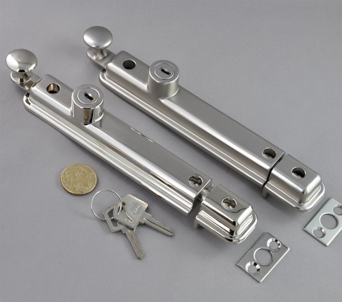 TOWER BOLT LOCKING-NICKEL-POLISHED OR SATIN-HEAVY DUTY-SPECIAL$-pad barrel-panic | eBay Australia